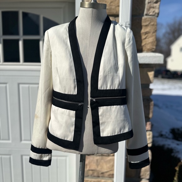 C/MEO Collective | Jackets & Coats | Cameo Black Off White Open Blazer ...